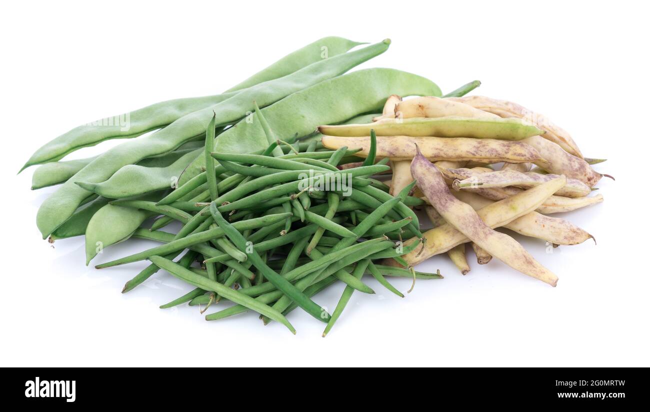 Green, runner and coco beans, isolated on white Stock Photo - Alamy