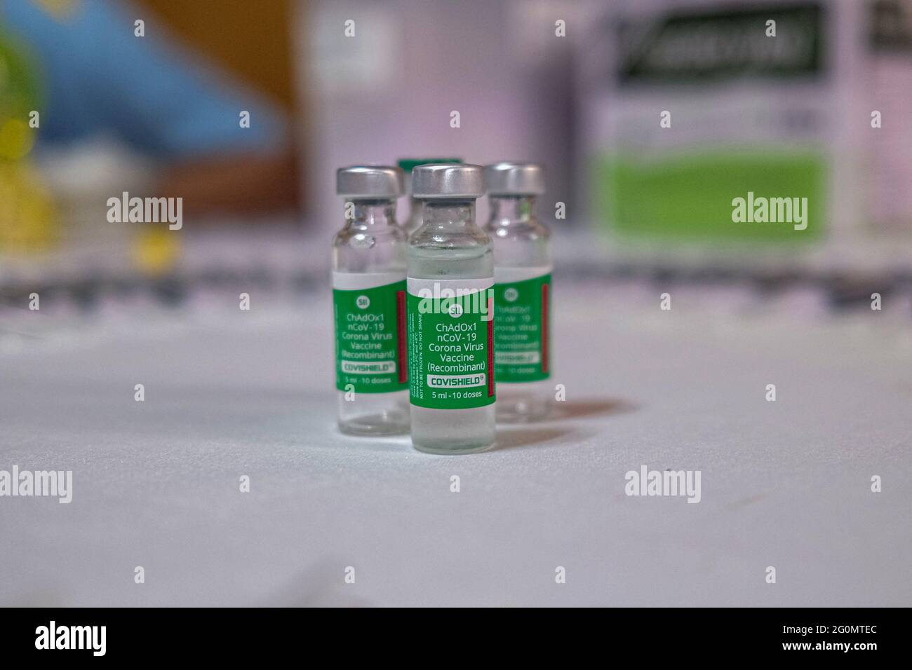 The vaccine vial is Covishield made by India. (Photo by Tamoghna ...