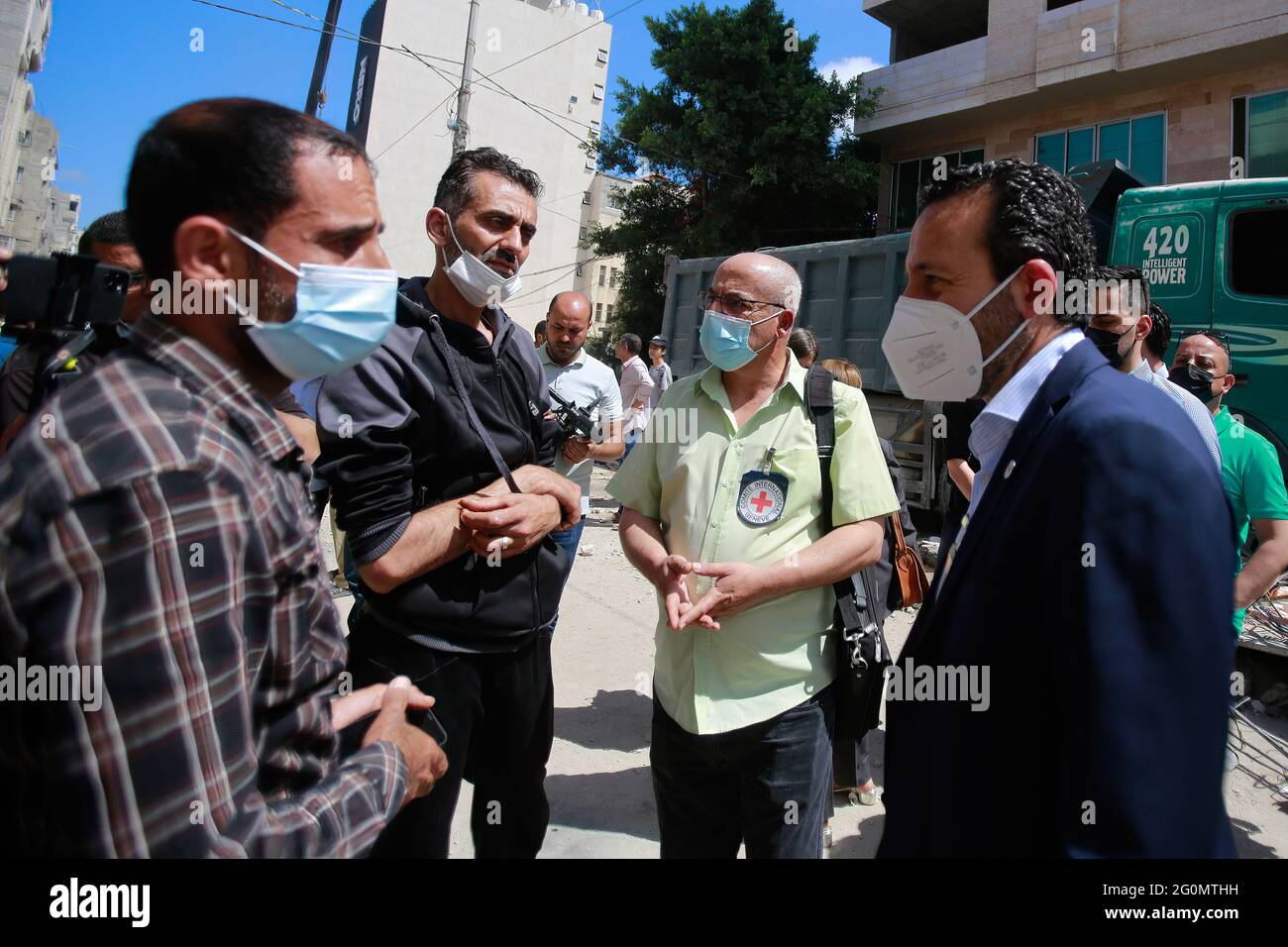 Gaza, Palestine - 2 Jun 2021 Robert Mardini (Navy blue Jacket ...