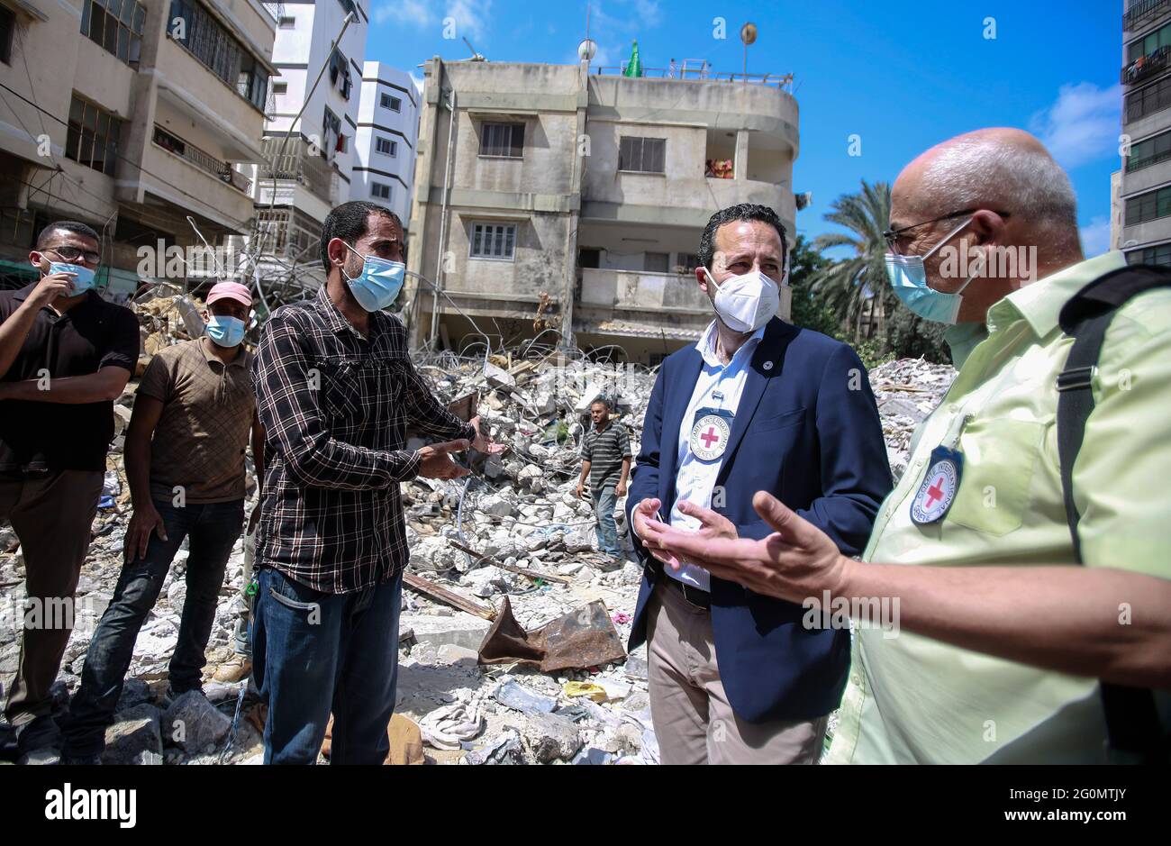 Gaza, Palestine - 2 Jun 2021 Robert Mardini (Navy blue Jacket ...