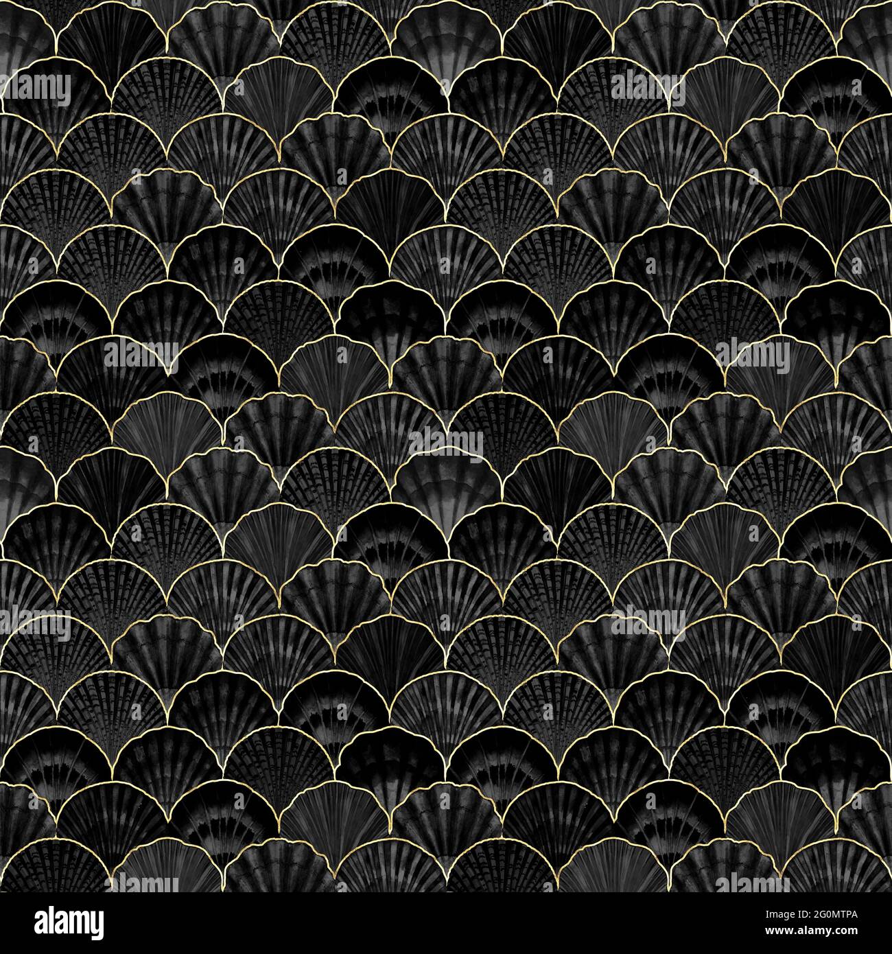 Watercolor sea shell japanese waves seamless pattern. Hand drawn ...