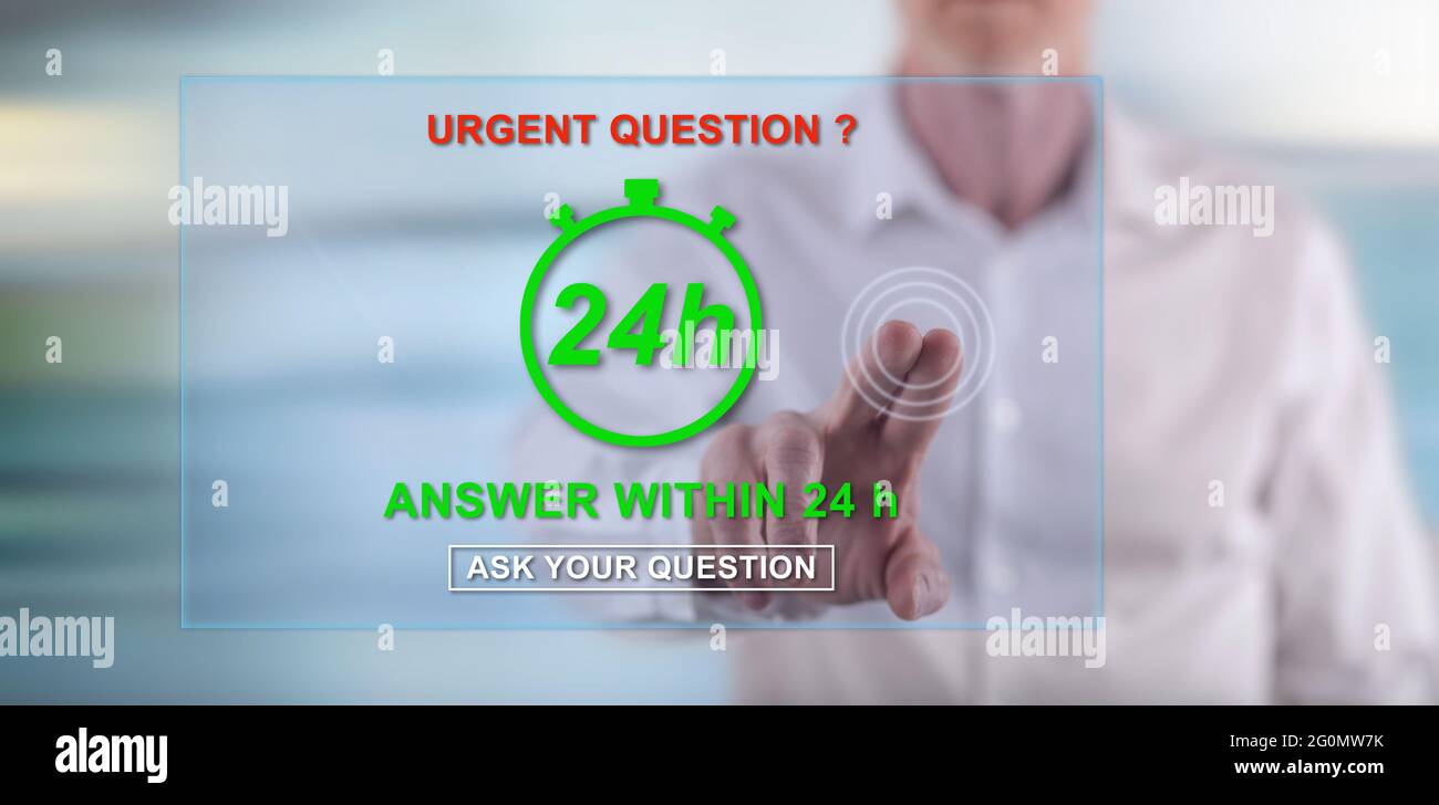 Man touching an urgent questions concept on a touch screen with his ...