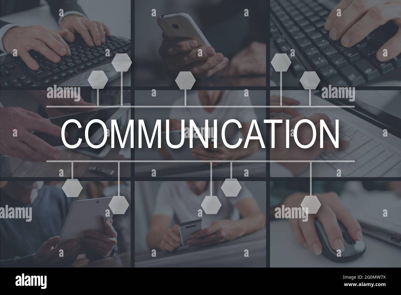 Communication concept illustrated by pictures on background Stock Photo ...