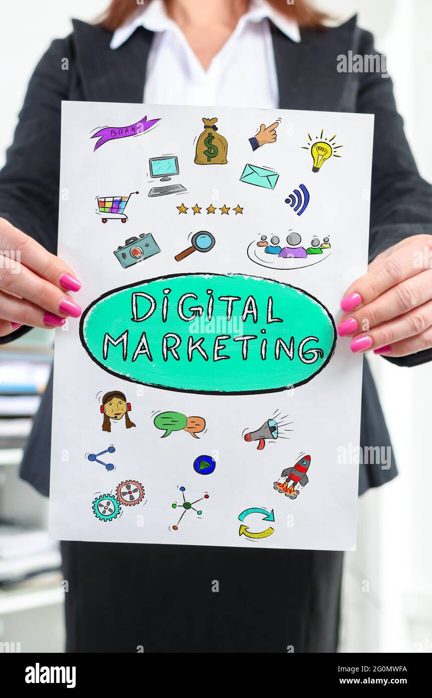 Paper with digital marketing concept held by a businesswoman Stock ...
