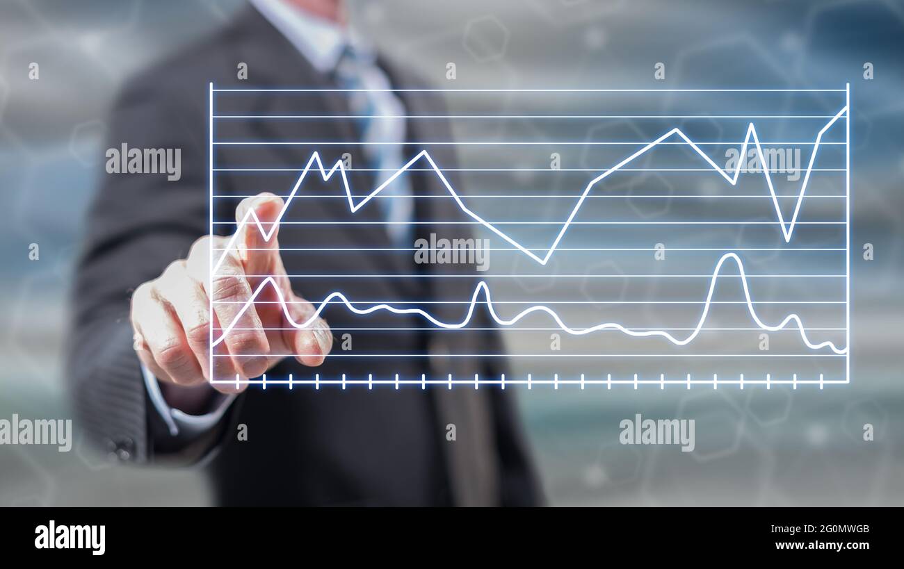 Man touching business charts on a touch screen with his fingers Stock ...