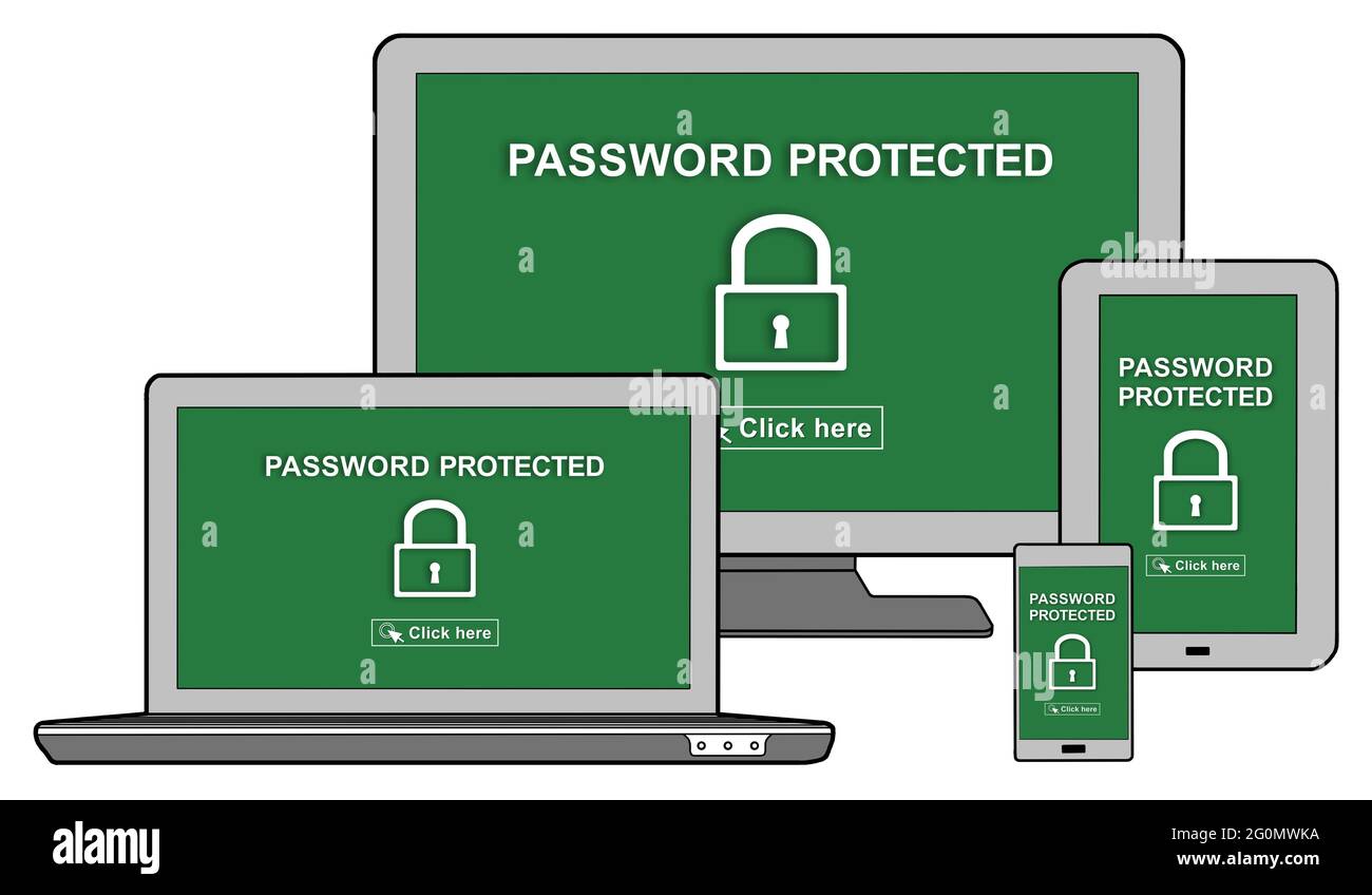 Password protected concept shown on different information technology ...
