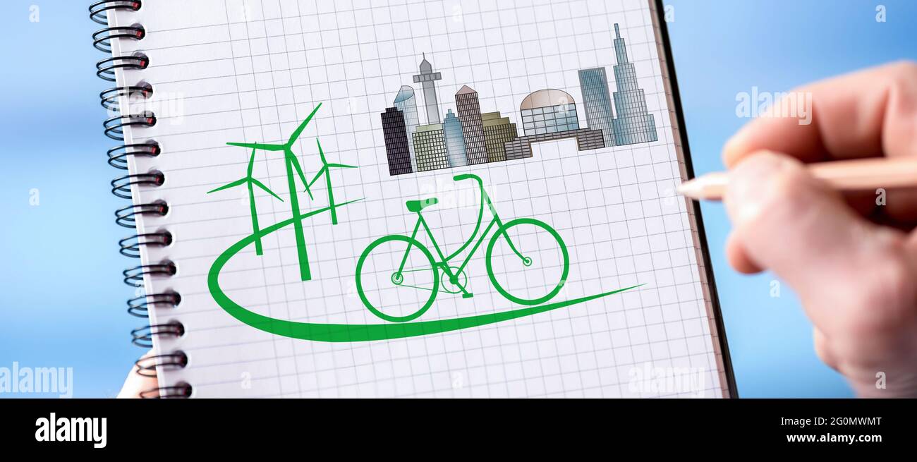 Hand drawing eco friendly concept on a notepad Stock Photo - Alamy