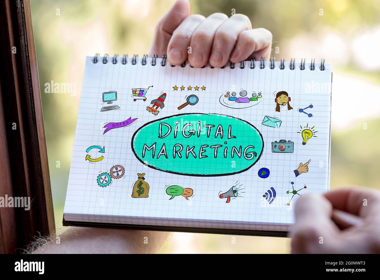 Hand drawing digital marketing concept on a notepad Stock Photo - Alamy