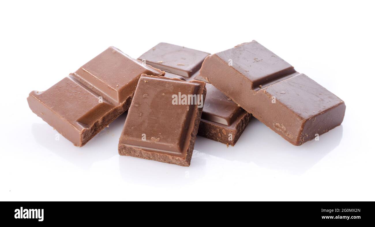 Chocolate squares, isolated on white Stock Photo - Alamy