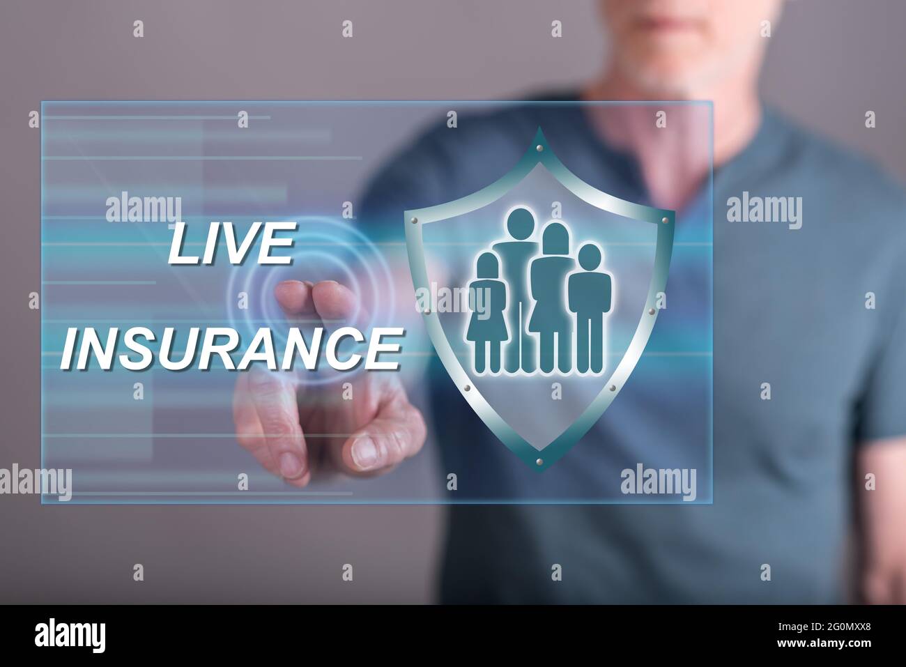 Man touching a life insurance concept on a touch screen with his finger ...