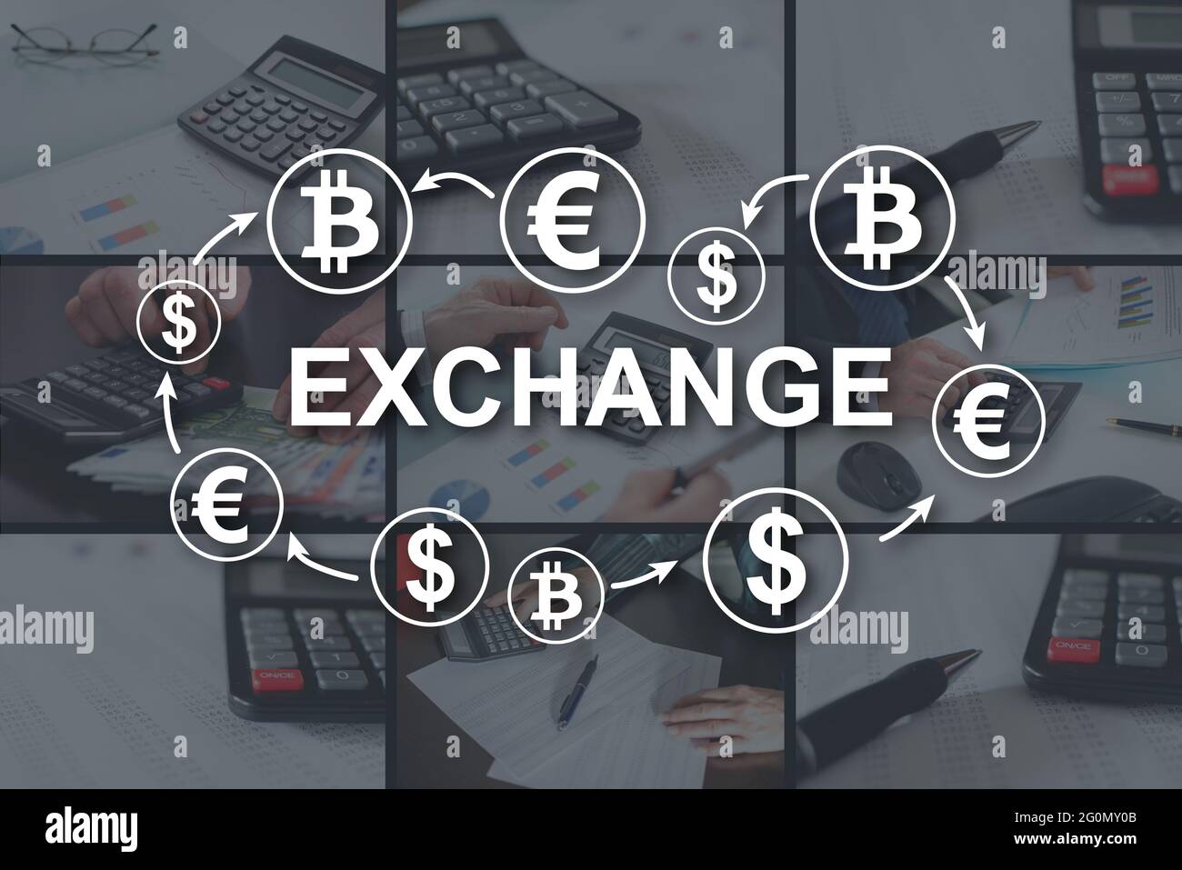 Exchange concept illustrated by pictures on background Stock Photo - Alamy