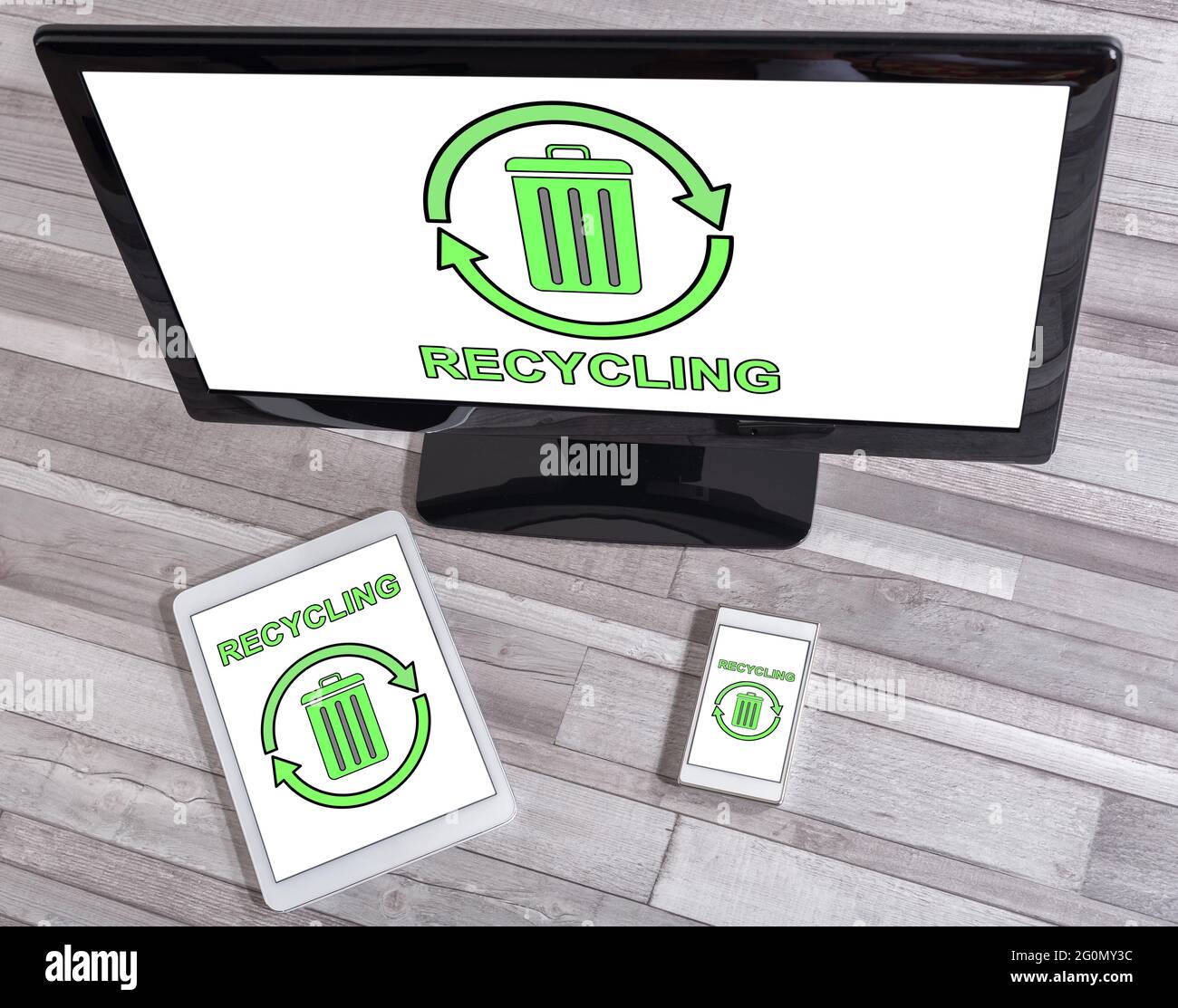Recycling concept shown on different information technology devices ...