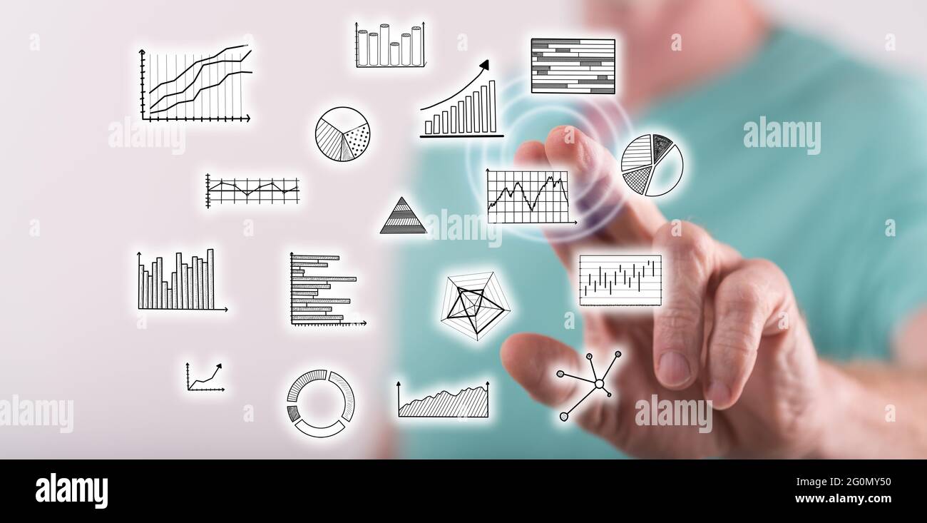 Man touching a business charts on a touch screen with his finger Stock ...