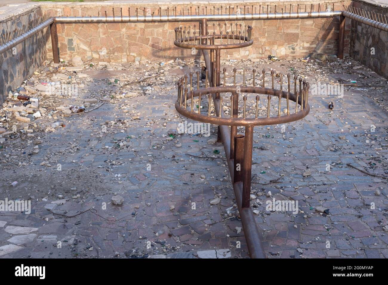 old garbage-polluted city fountain destroyed Forgotten fountain on the ...