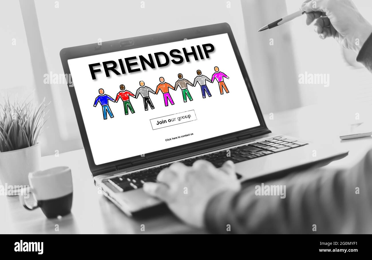Laptop screen displaying a friendship concept Stock Photo - Alamy