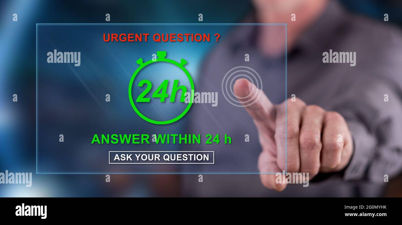 Man touching an urgent questions concept on a touch screen with his ...