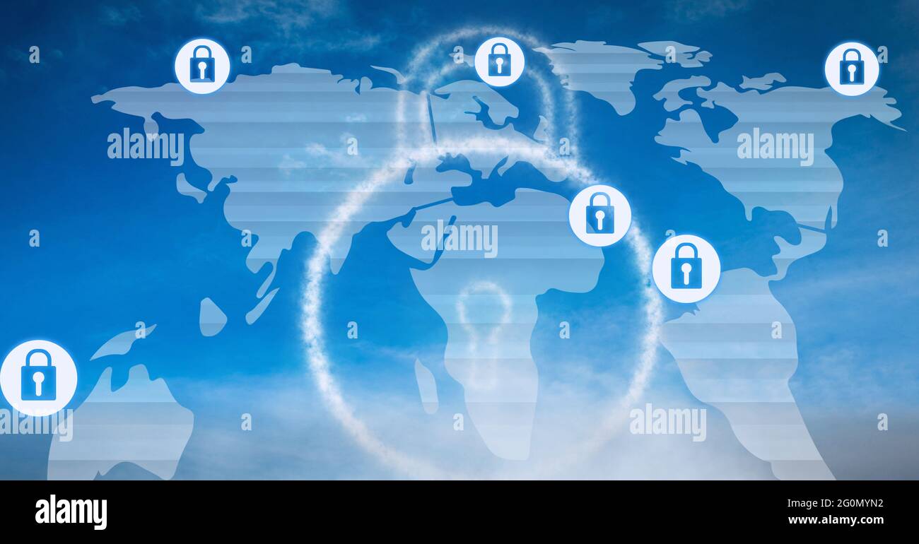 Composition of online security padlock icons over world map Stock Photo ...