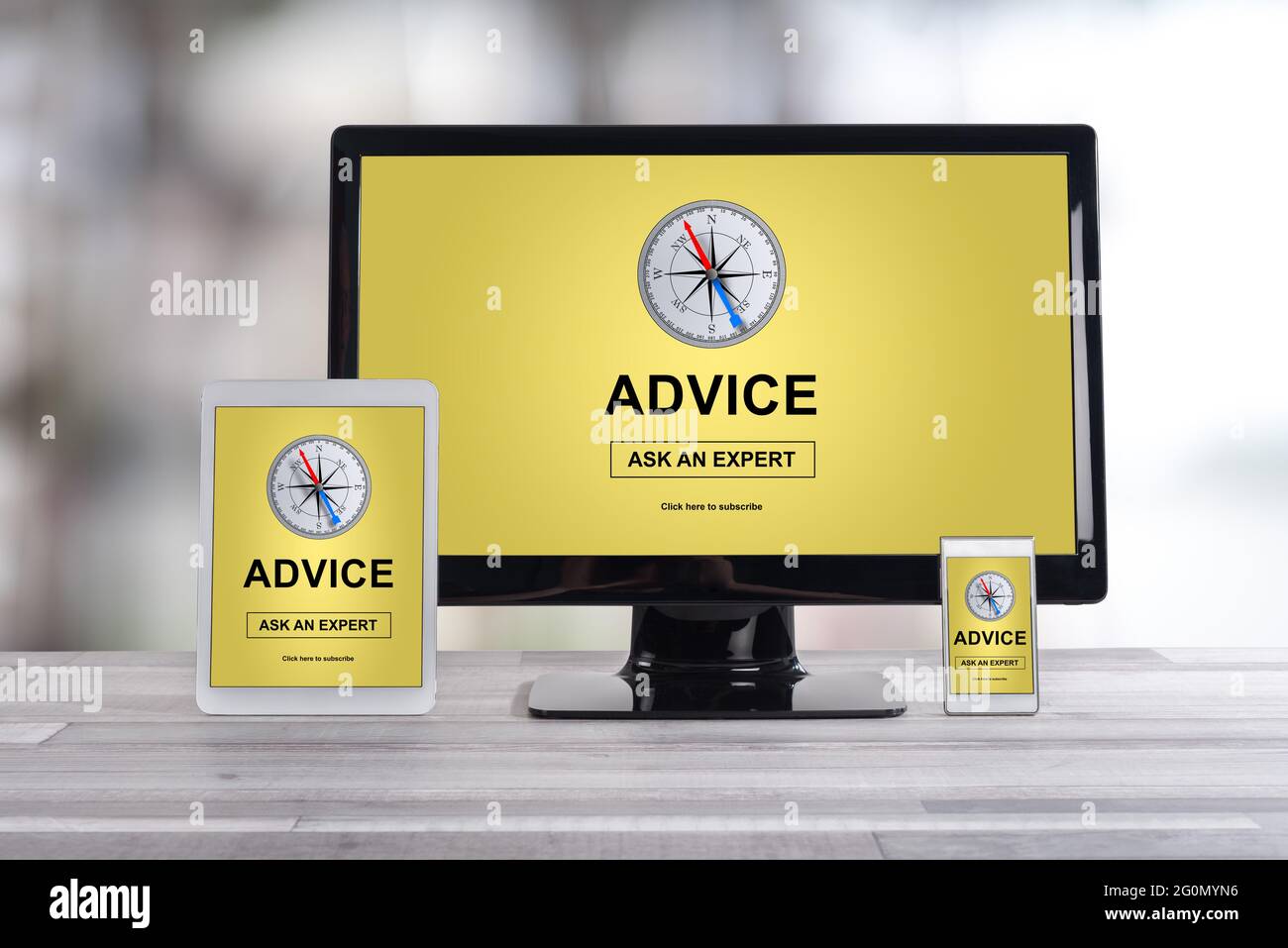 Advice concept shown on different information technology devices Stock ...