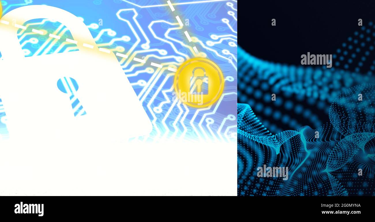 Composition Of Online Security Padlock Icons Over Computer Circuit