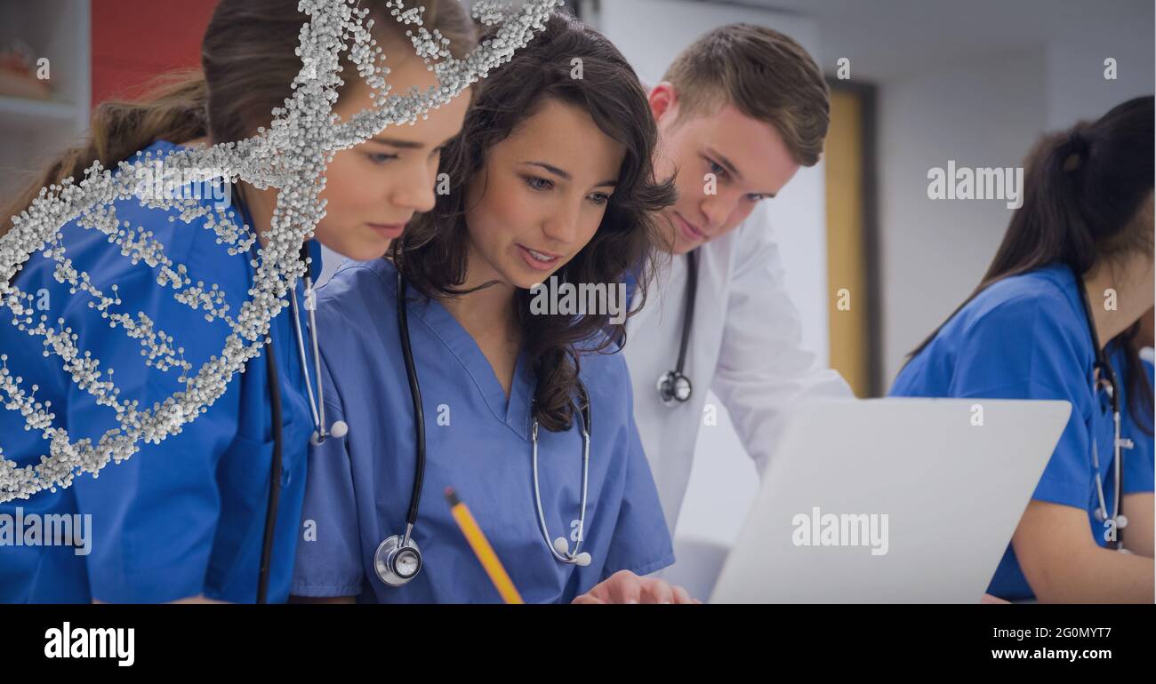 Composition of grey dna strand of molecules over male and female ...