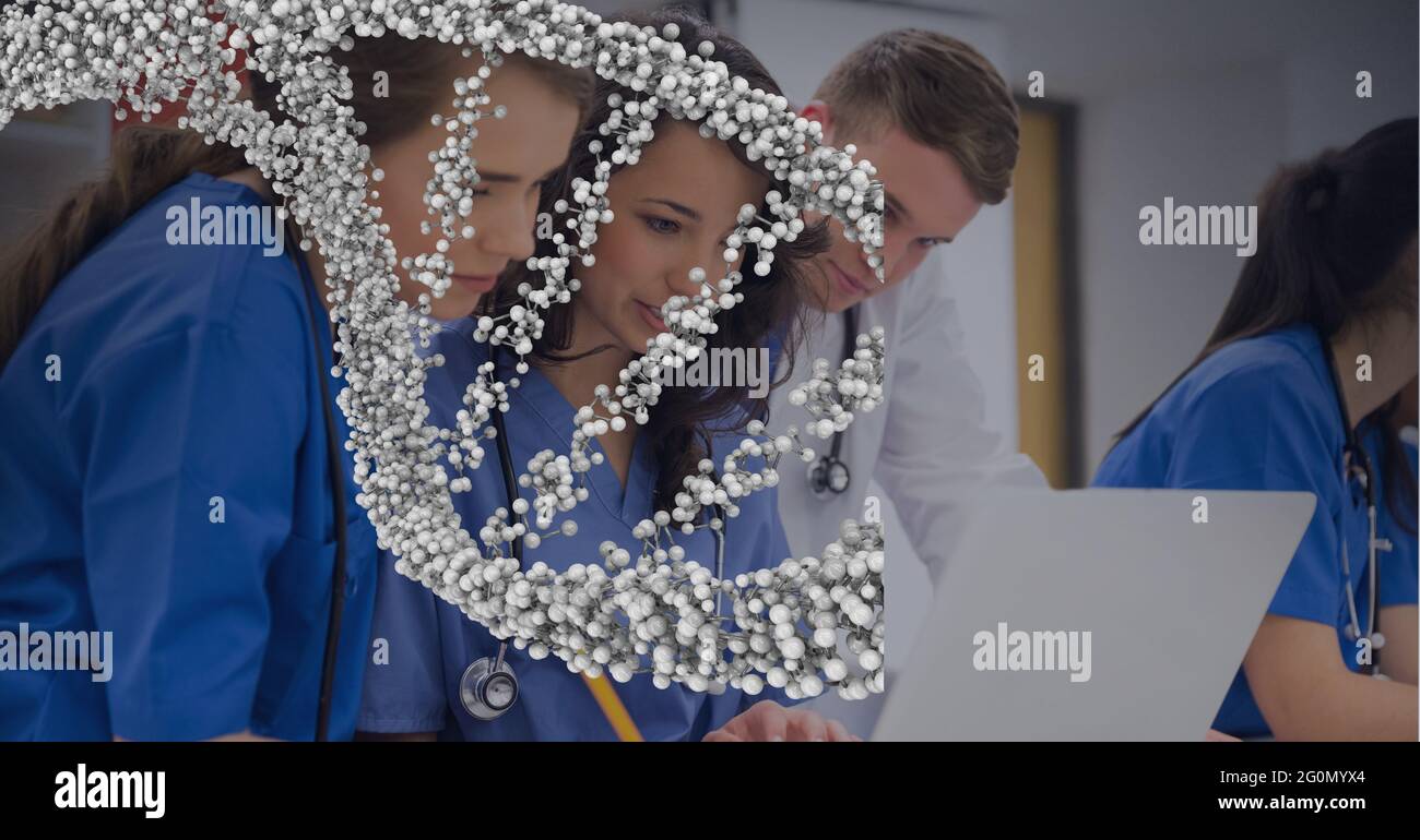 Composition of grey dna strand of molecules over male and female ...