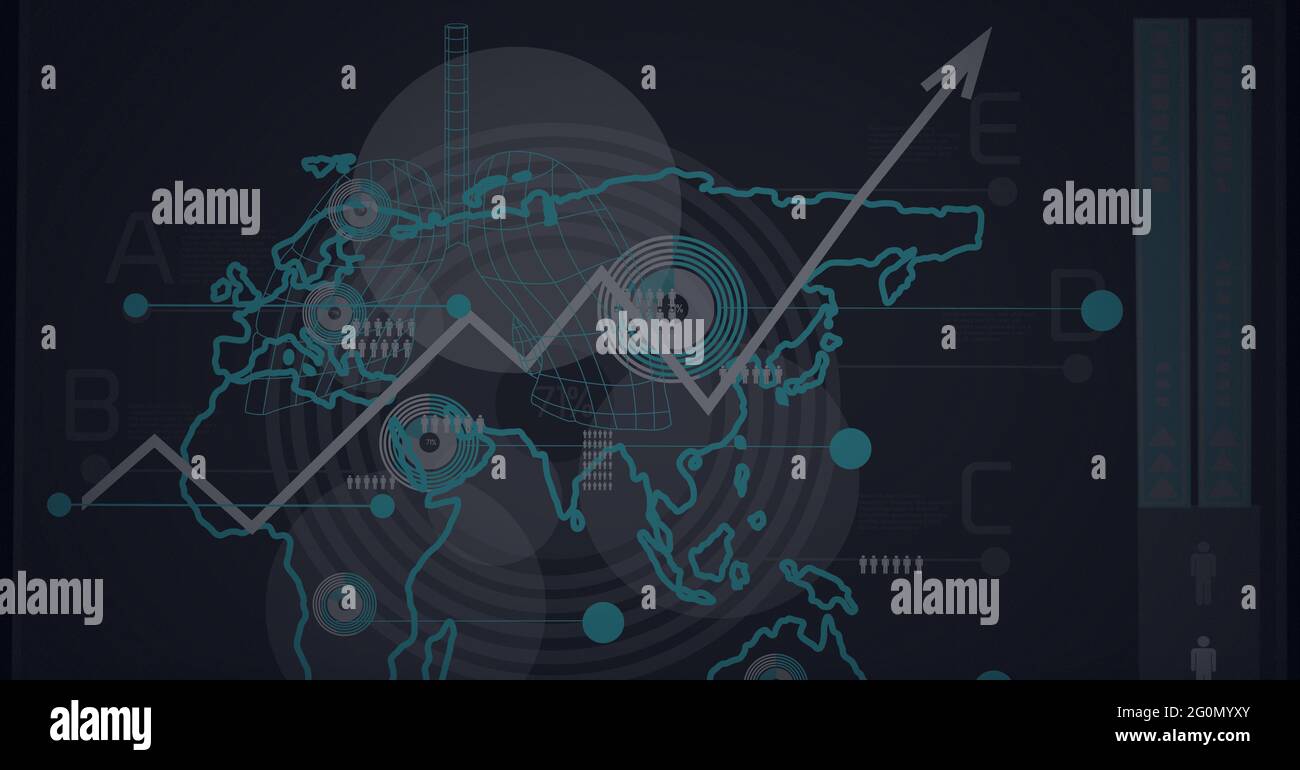 Composition of scope scanning and data processing over world map Stock ...