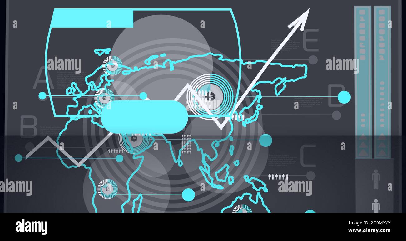 Composition of scope scanning and data processing over world map Stock ...