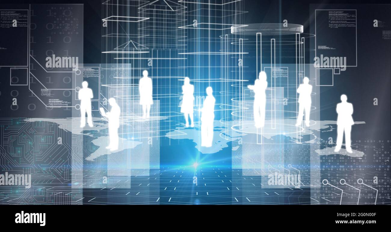 Composition of people icons over digital data processing Stock Photo ...