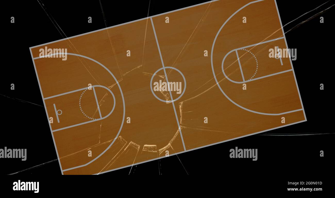 Composition of orange basketball court with cracked glass surface Stock ...