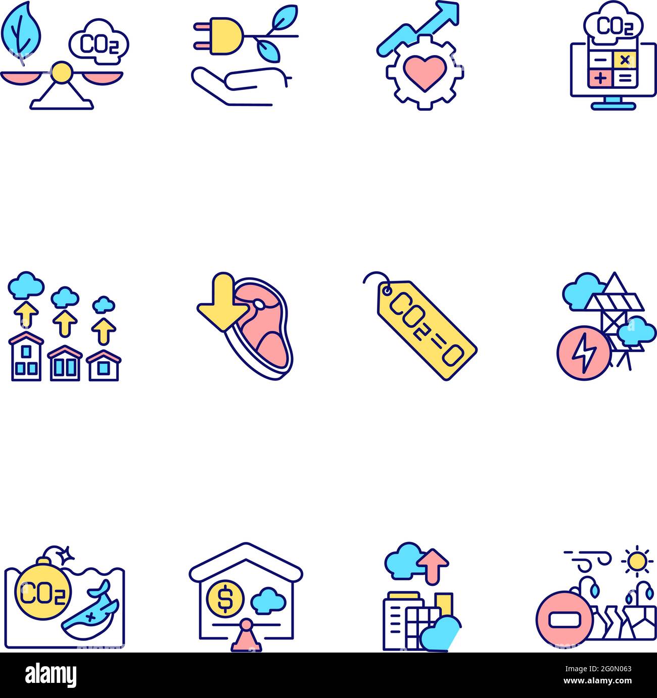 Global greenhouse gas emission RGB color icons set Stock Vector Image ...