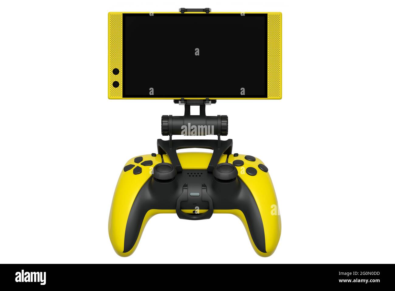 Realistic yellow joystick for playing games on mobile phone on white ...