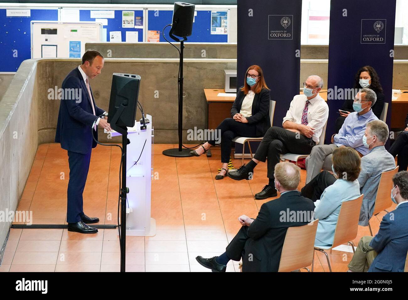Health Secretary Matt Hancock delivers a speech on the COVID-19 vaccine ...