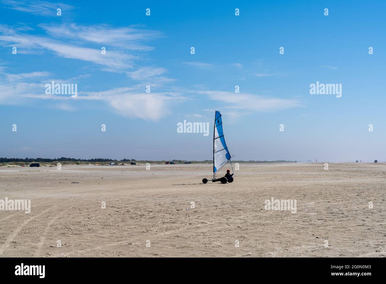 Ringby, Denmark - 30 May, 2021: blokart wind buggy enjoying a windy day ...