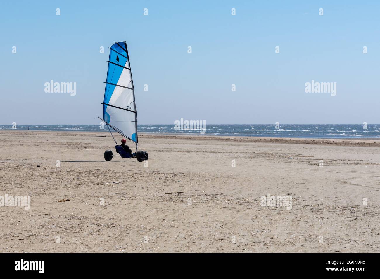 Ringby, Denmark - 30 May, 2021: blokart wind buggy enjoying a windy day ...
