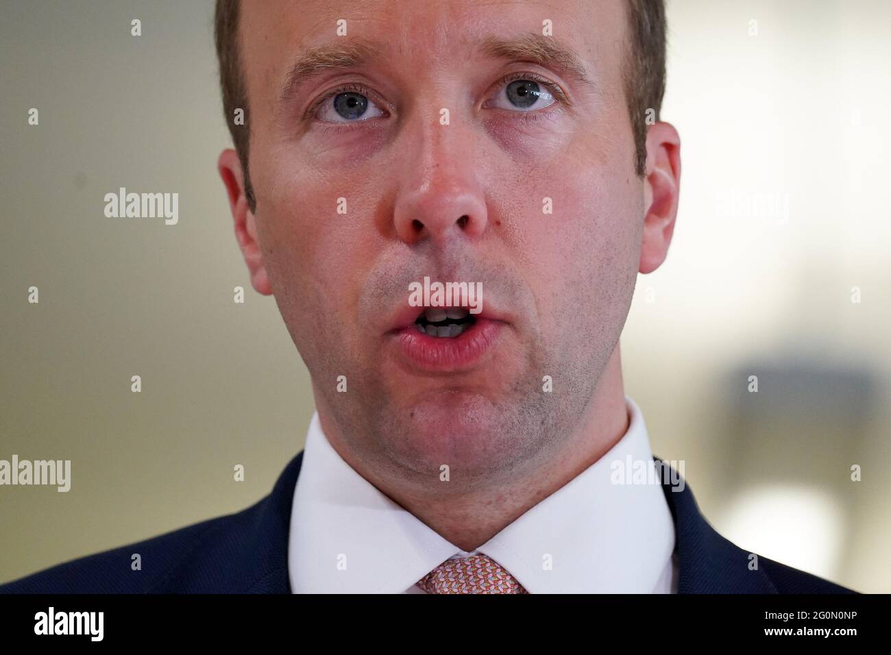 Health Secretary Matt Hancock delivers a speech on the COVID-19 vaccine ...