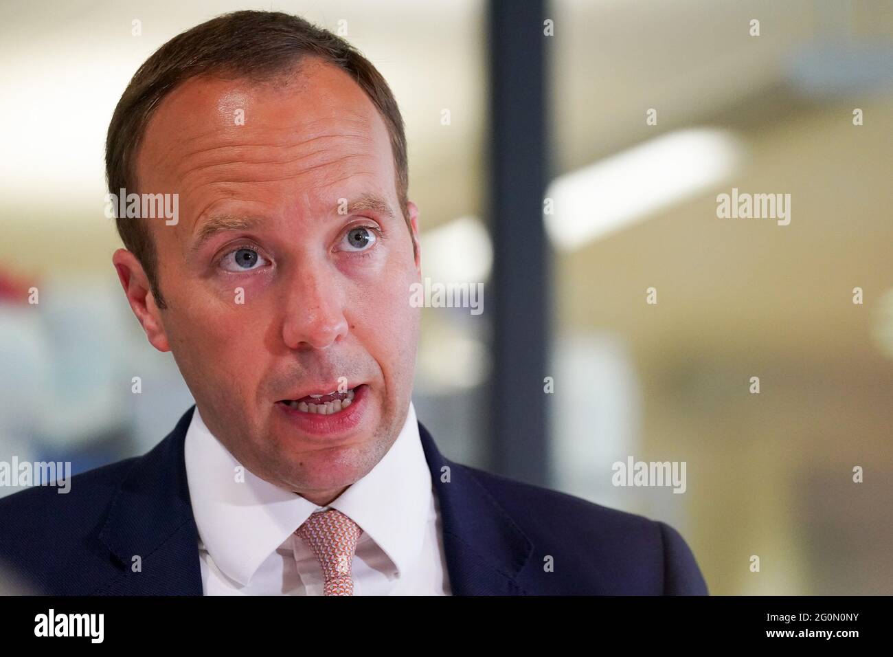 Health Secretary Matt Hancock delivers a speech on the COVID-19 vaccine ...