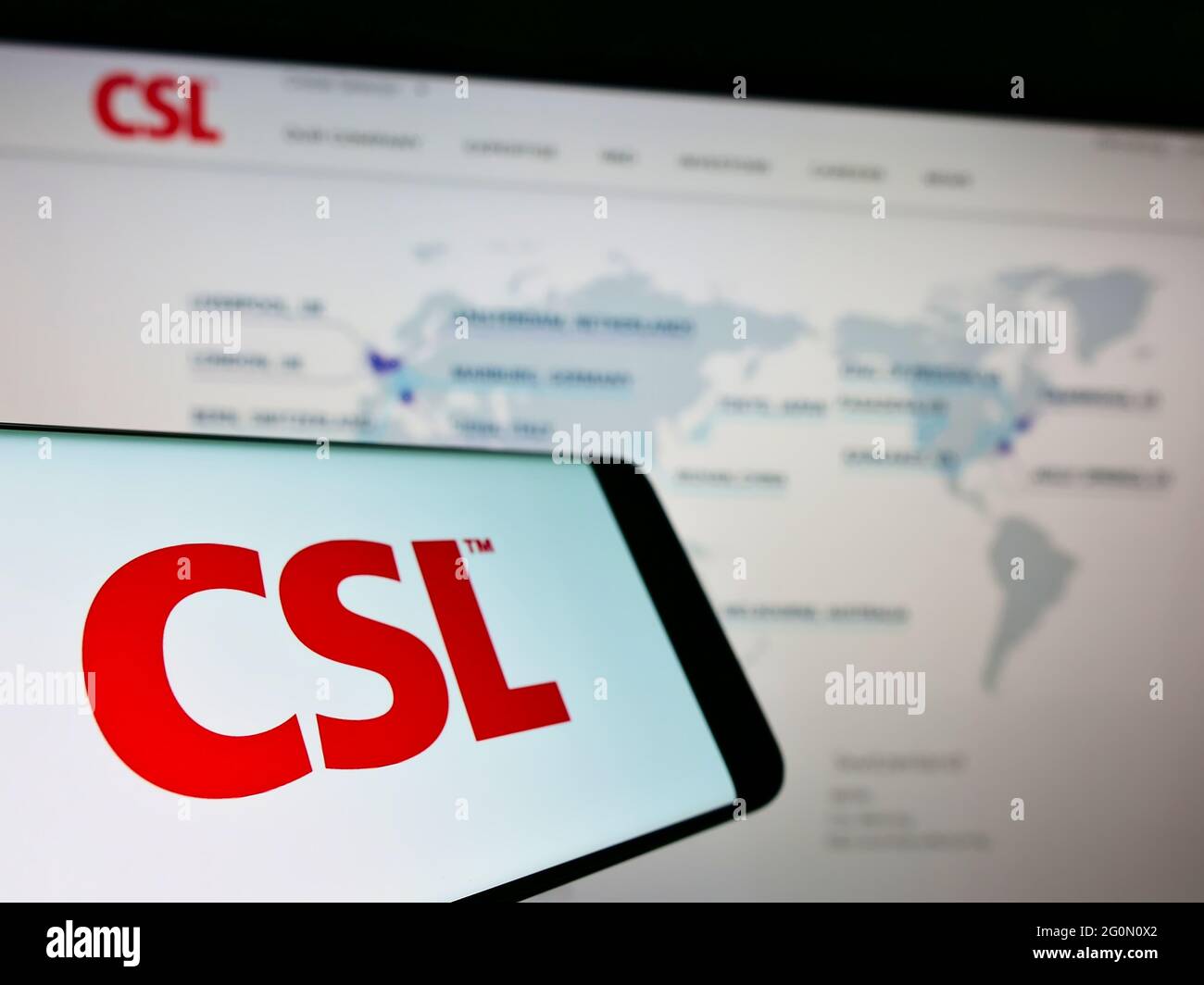 Mobile phone with logo of Australian pharmaceuticals company CSL ...
