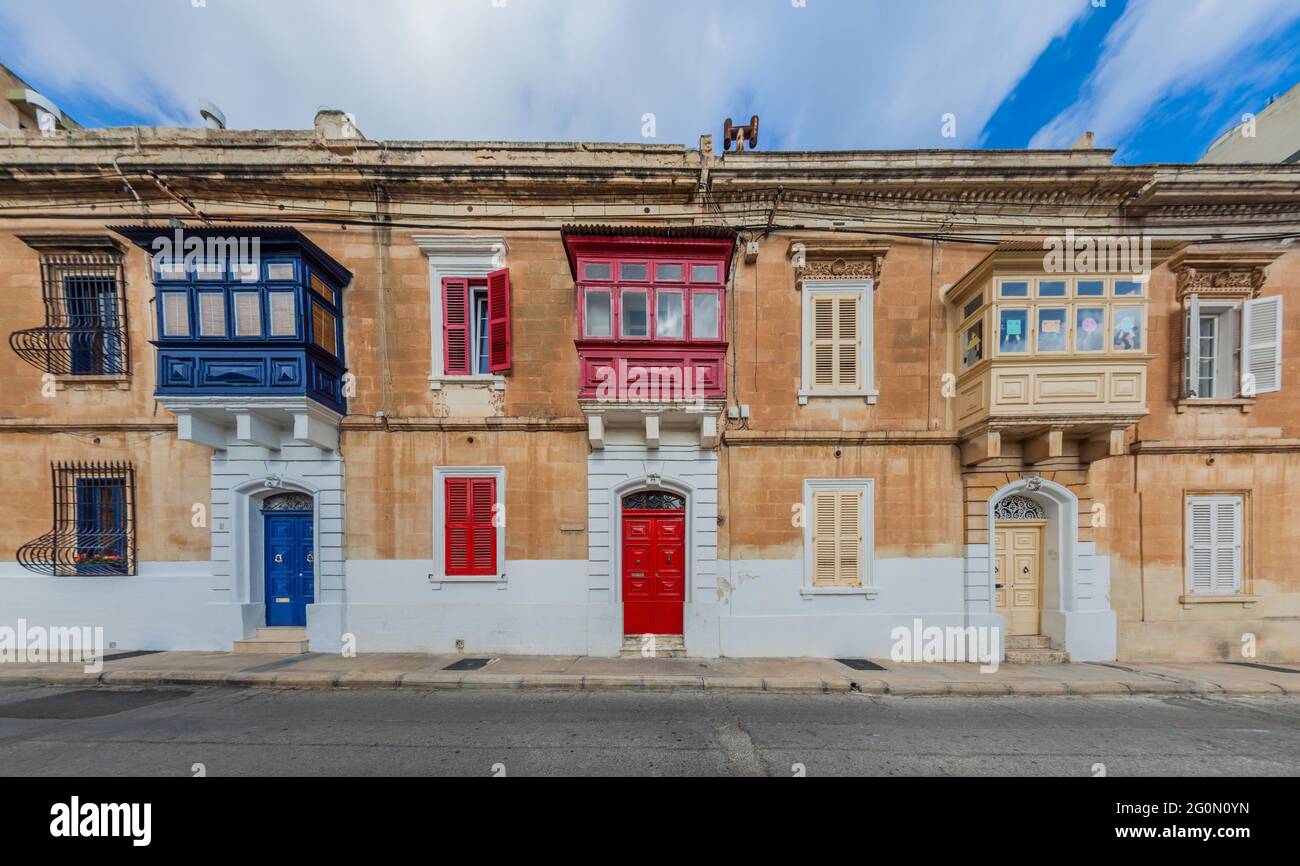 Typical Maltese balconies gallarija in Sliema, Malta Stock Photo - Alamy