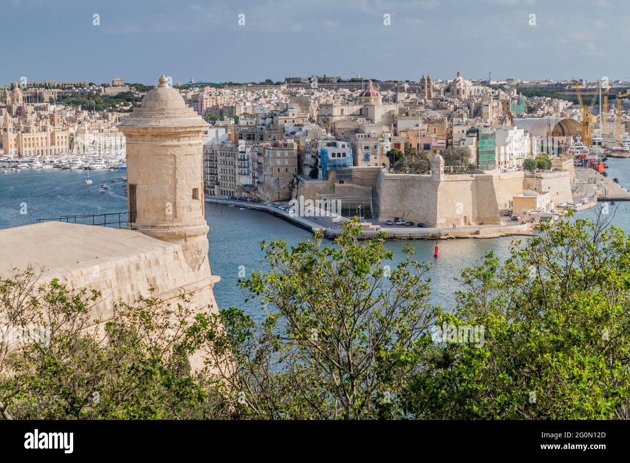 View over Grand Harbour from Herbert Ganado Gardens in Valletta, Malta ...