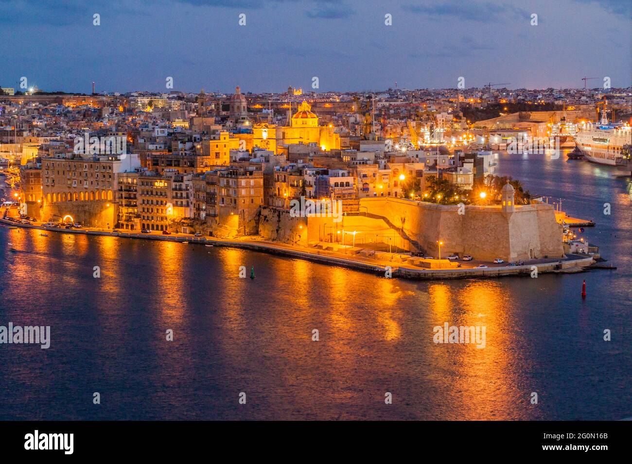 Night view of town Senglea in Malta Stock Photo - Alamy