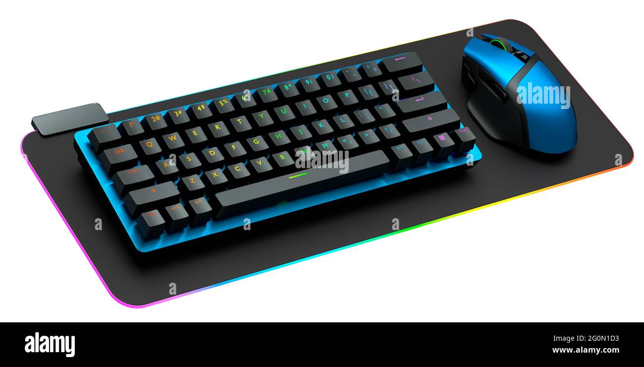 Computer keyboard and mouse on professional pad isolated on white ...