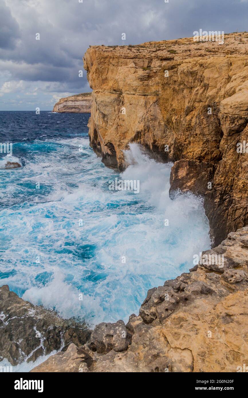 Cliffs of Dwejra, location of the collapsed Azure Window on the island ...
