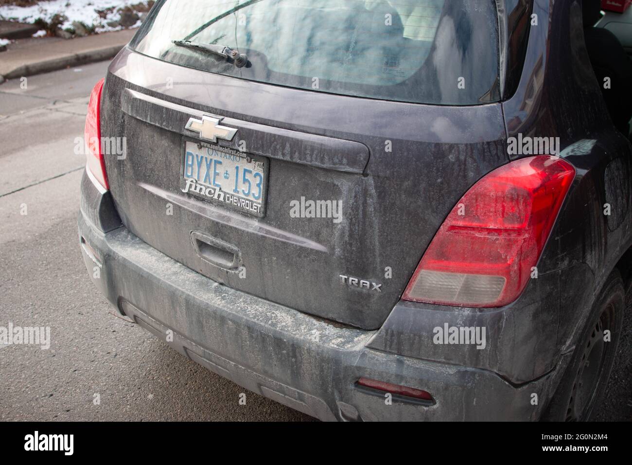 Hamilton Canada, January 19 2021: Editorial photo of a dirty purple ...