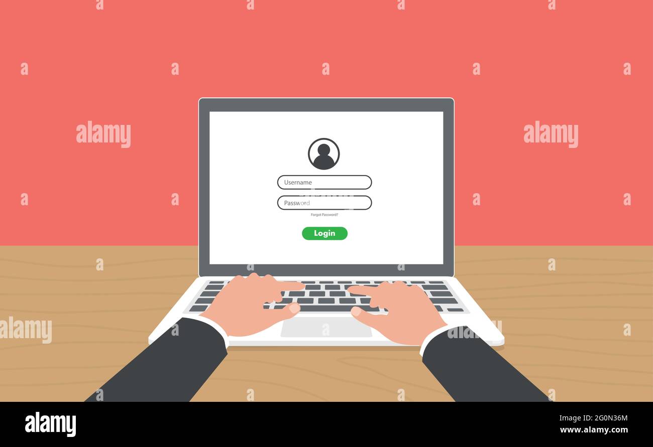 Log in account on the laptop. Hands on the laptop. Laptop with password ...