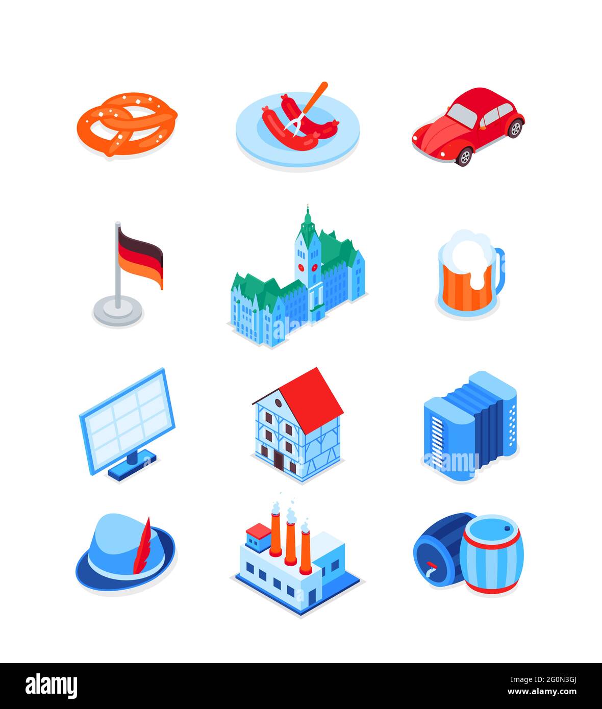 German symbols - modern colorful isometric icons set. Culture and ...