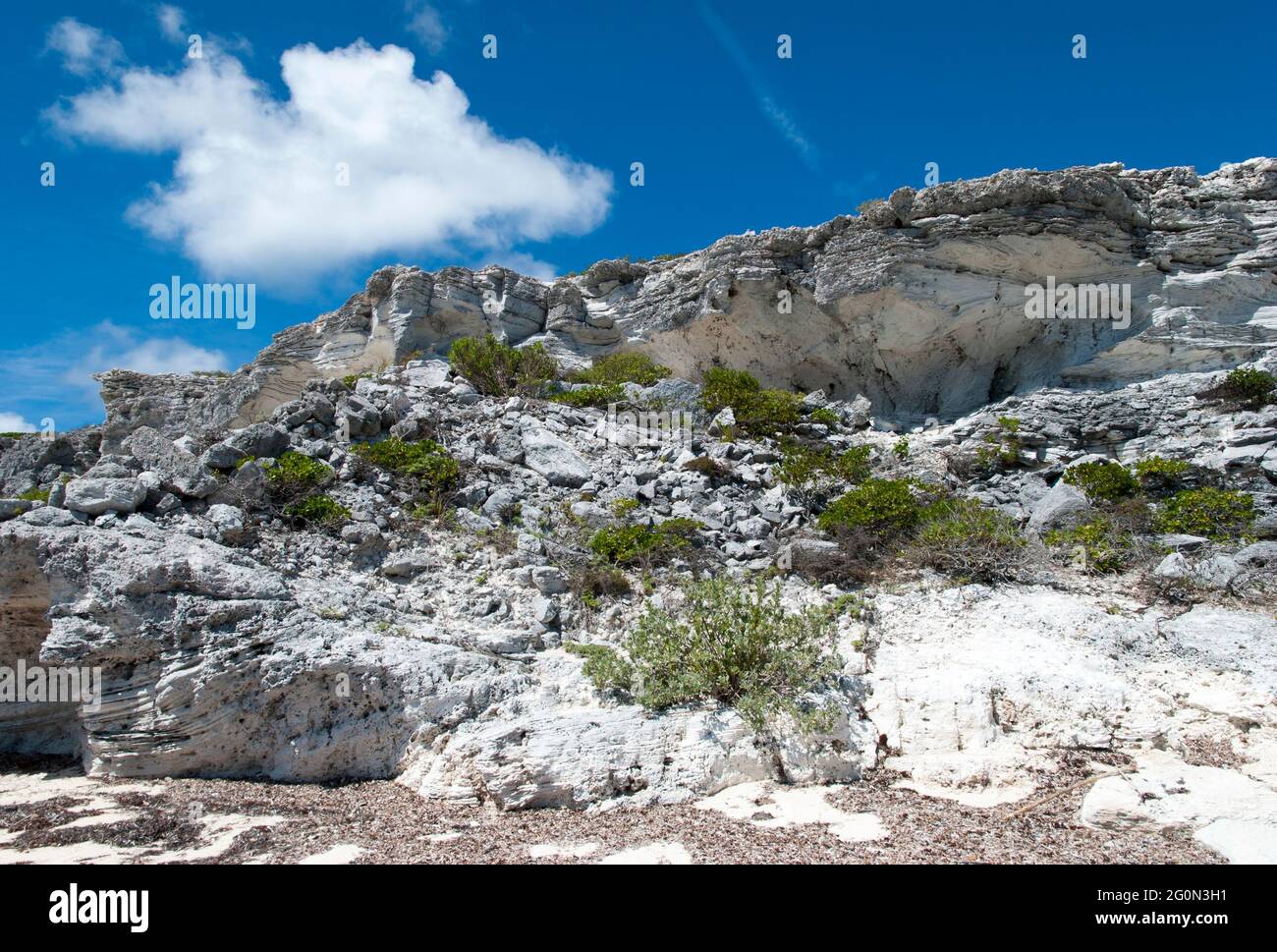 The view of steep eroded landscape on Grand Turk island beach (Turks ...