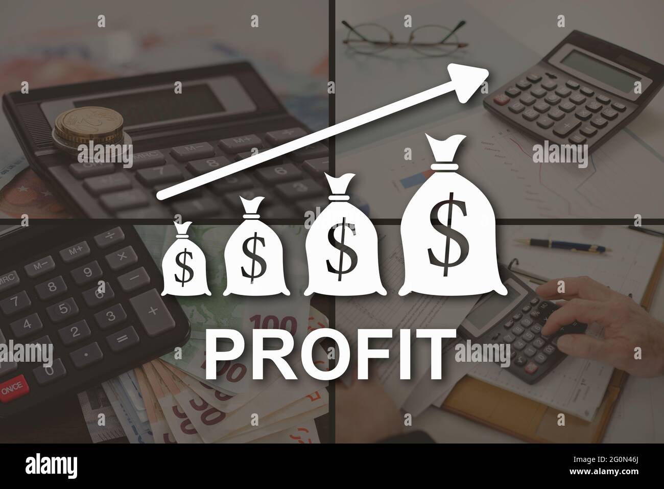 Profit concept illustrated by pictures on background Stock Photo - Alamy