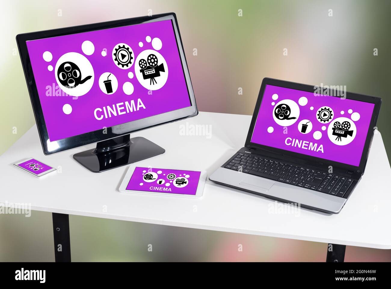 Cinema concept shown on different information technology devices Stock ...