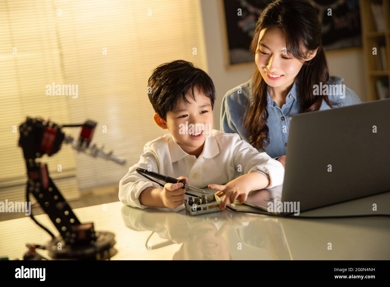 The teacher taught the pupils learning robot programming Stock Photo ...