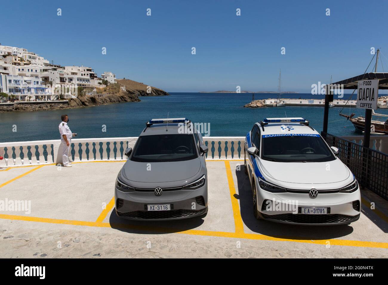 Astypalea, Greece. 02nd June, 2021. An electric police and harbour ...